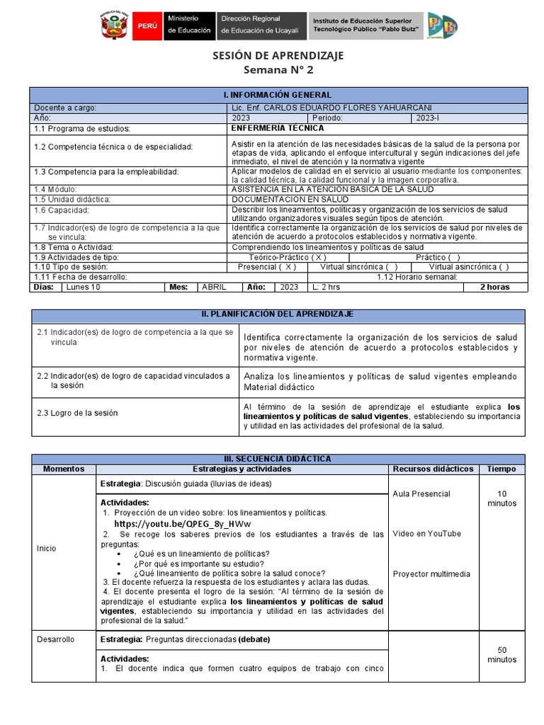 Sesión de Aprendizaje #2 Documentacion en Salud | PDF | Maestros | Modificación de comportamiento