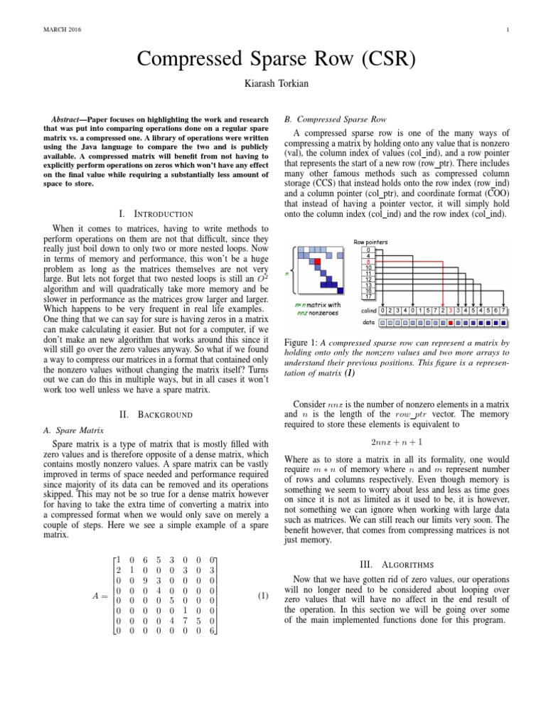Compressed Sparse Row Csr Kiarash Torkian Pdf Matrix 0167