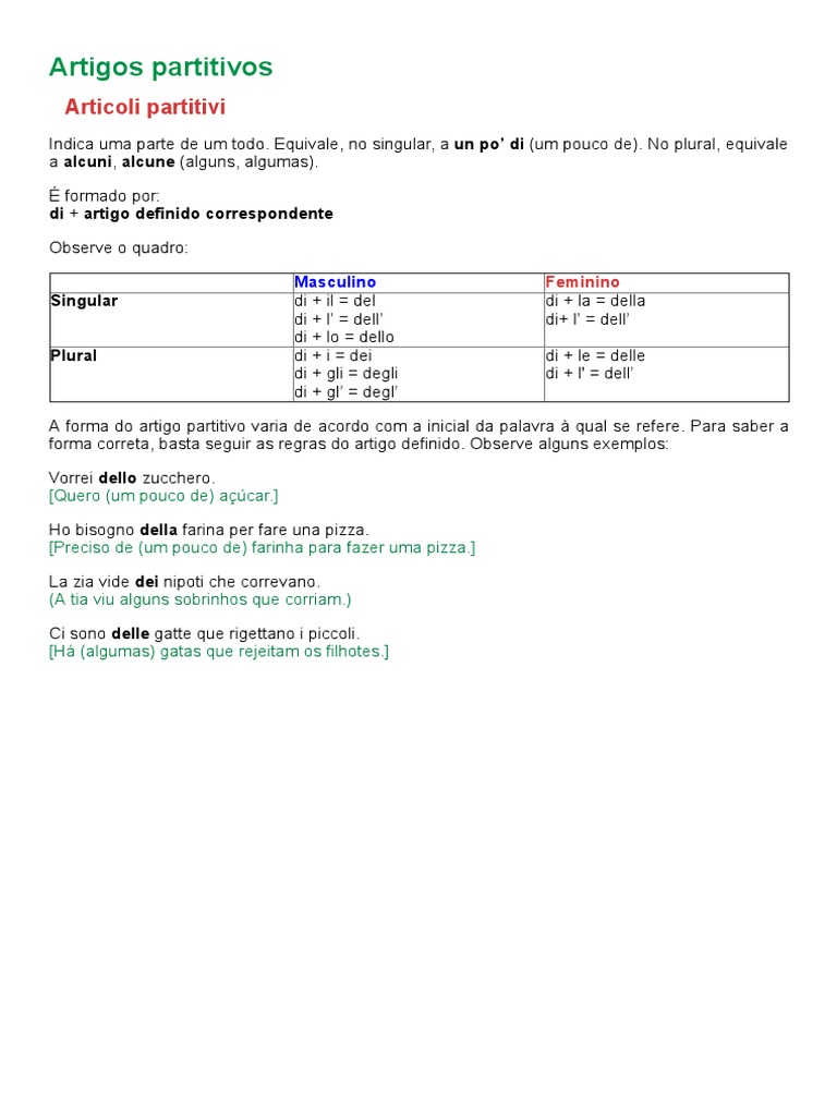 Artigos Partitivos - Só Italiano | PDF