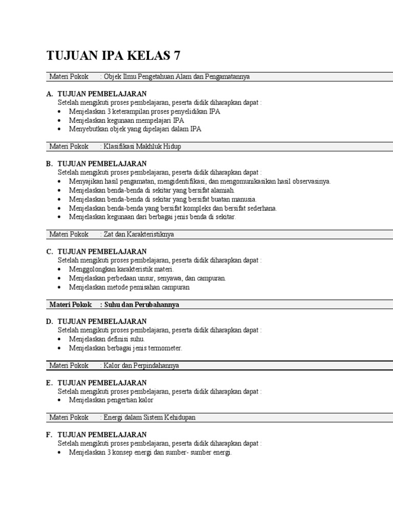 Tujuan Ipa Kelas 7 | PDF