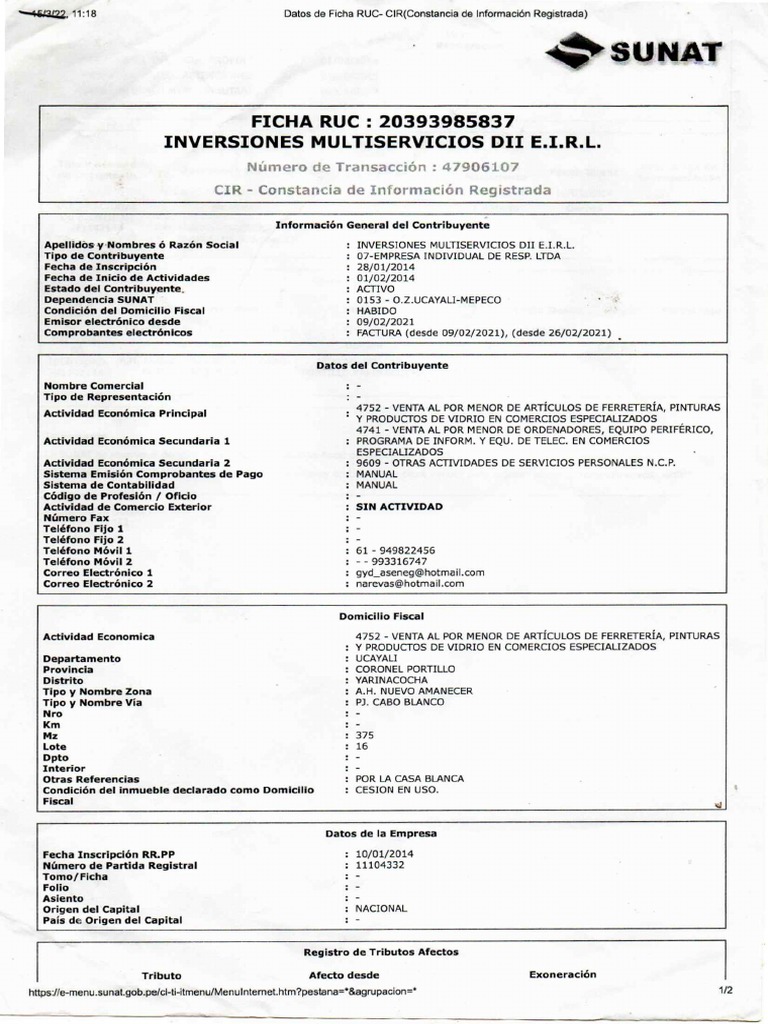 Ficha Ruc | PDF