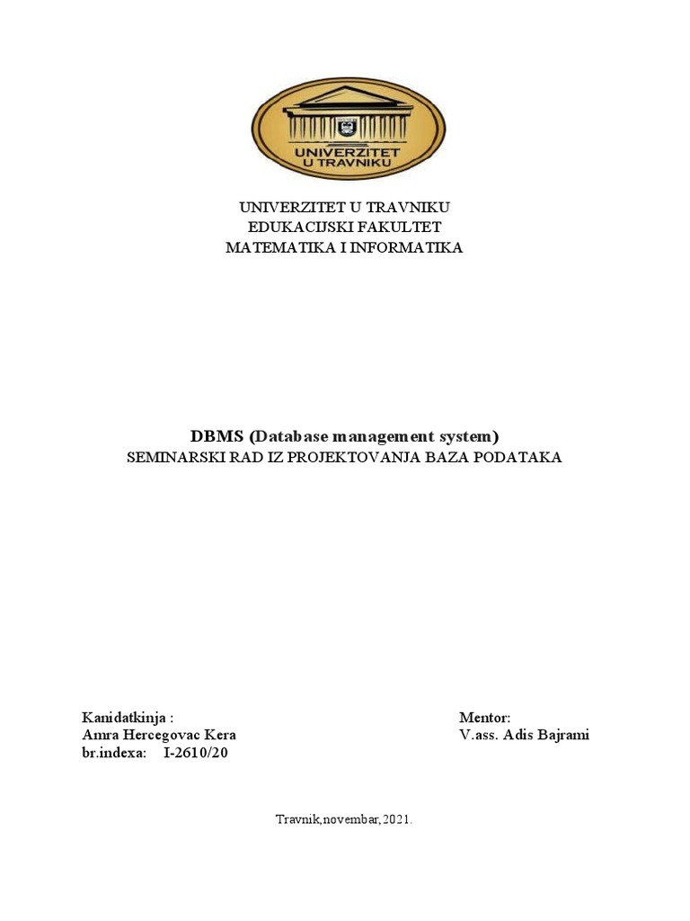 DBMS Projektovanje Baza Podataka | PDF