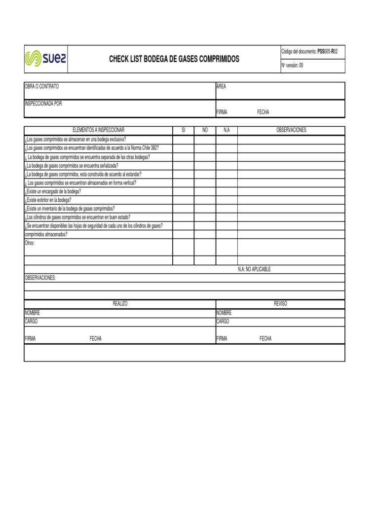 Checklist Seguridad Bodega Gases | PDF