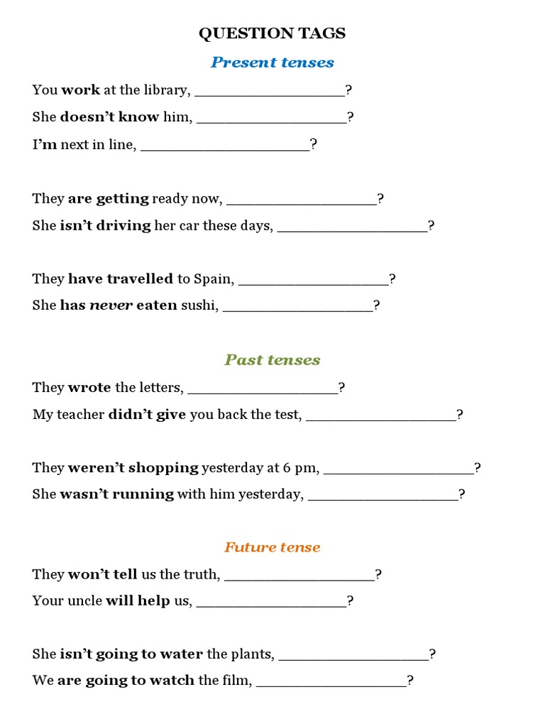 Present Tenses: Question Tags | PDF