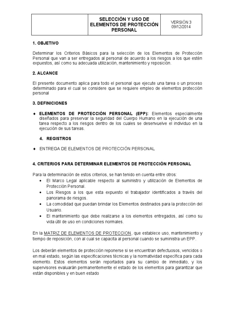 Seleccion y Uso de Elementos de Proteccion Personal | PDF | Agua | Ciencias fisicas