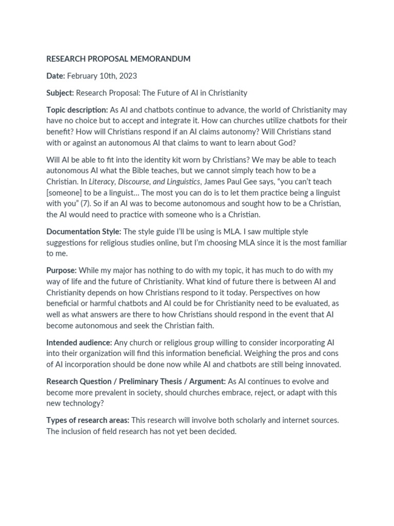 1st Draft - Research Proposal Memo | PDF | Autonomy | Artificial Intelligence