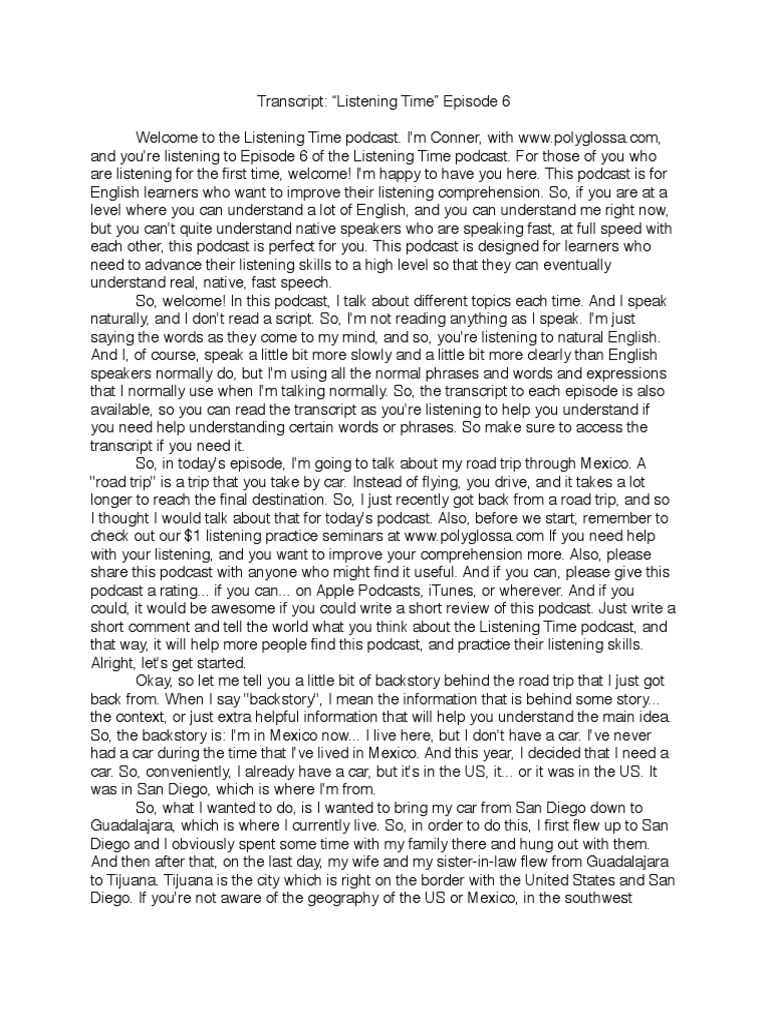 Episode 6 Transcript - Listening Time | PDF | Diner | Podcast