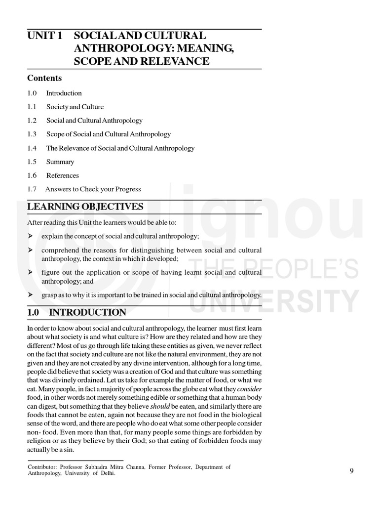 Unit-1 Social and Cultural Anthropology - Meaning, Scope and Relevance ...