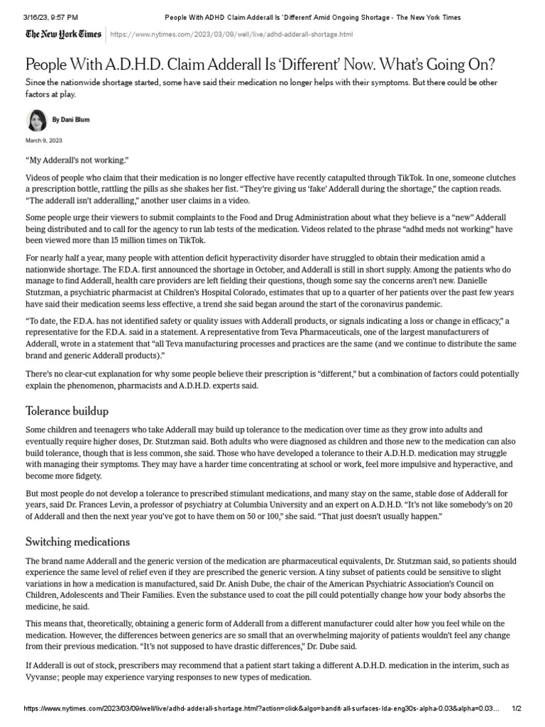 People With ADHD Claim Adderall Is Different' Amid Ongoing Shortage ...