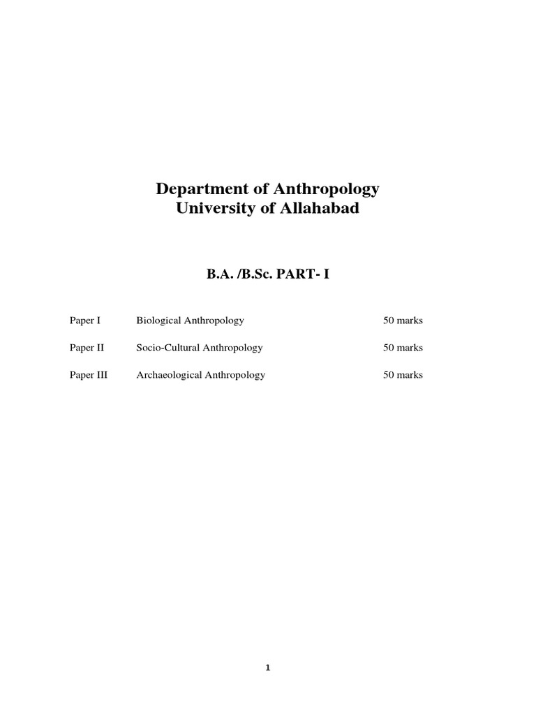 Anthropology Syllabus B.A./B.Sc. Part-I | PDF | Kinship | Human Evolution