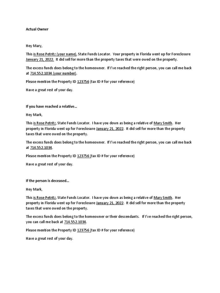 Excess Funds from Florida Foreclosure Sale | PDF