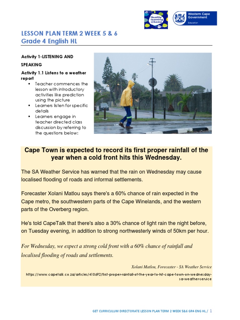 Lesson Plan Gr4 English HL T2 W5&6 | PDF | Lesson Plan | Verb