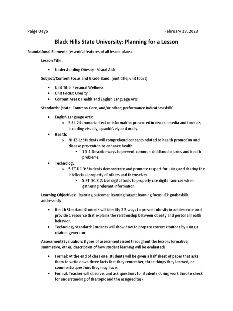 Understanding Obesity Lesson Plan | PDF