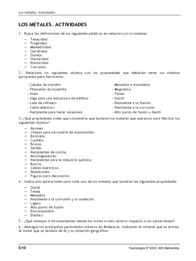 Metales Actividades MH | PDF | Rieles | Acero