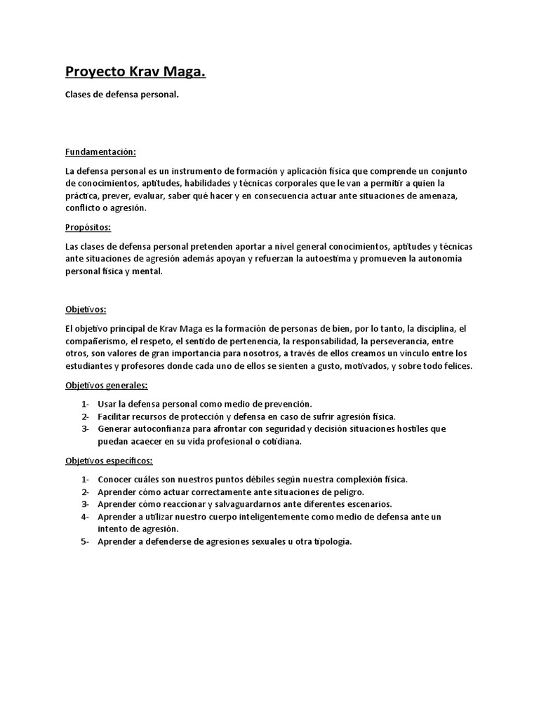Proyecto Clases Defensa Personal. | PDF | Músculo | Autodefensa