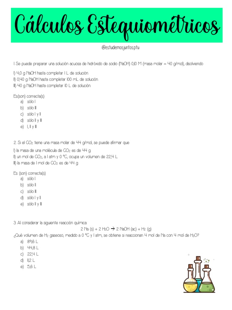 Cálculos Estequiométricos | PDF | Hidróxido de sodio | Concentración