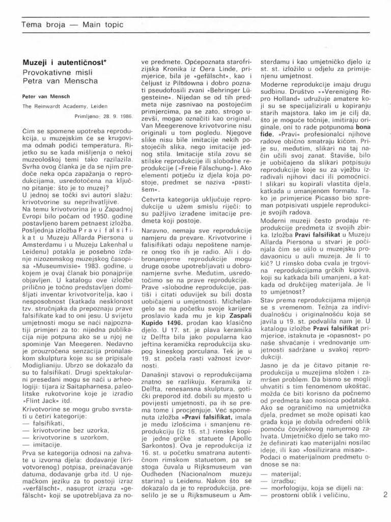 Muzeji I Autentičnost - 1985 - Peter - Van - Mensch | PDF