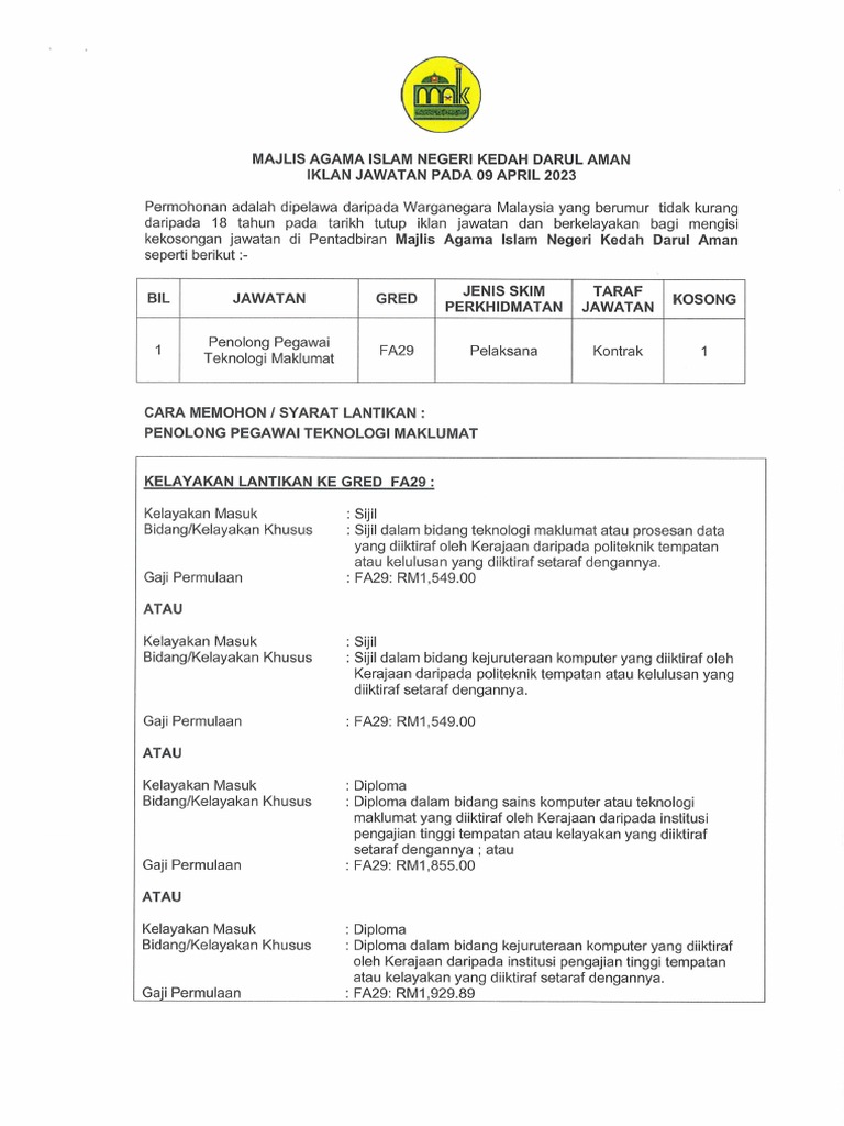 JawatanKosong FA29 | PDF