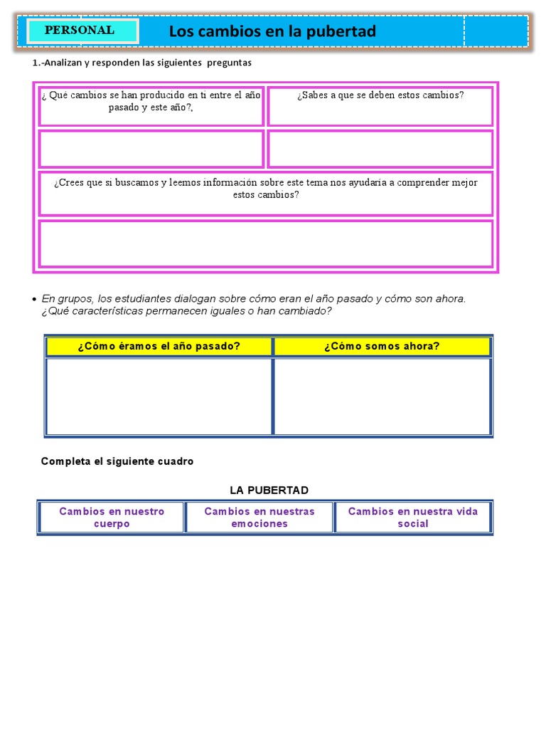 Ficha Cambios en La Pubertad | PDF | Pubertad | Adolescencia