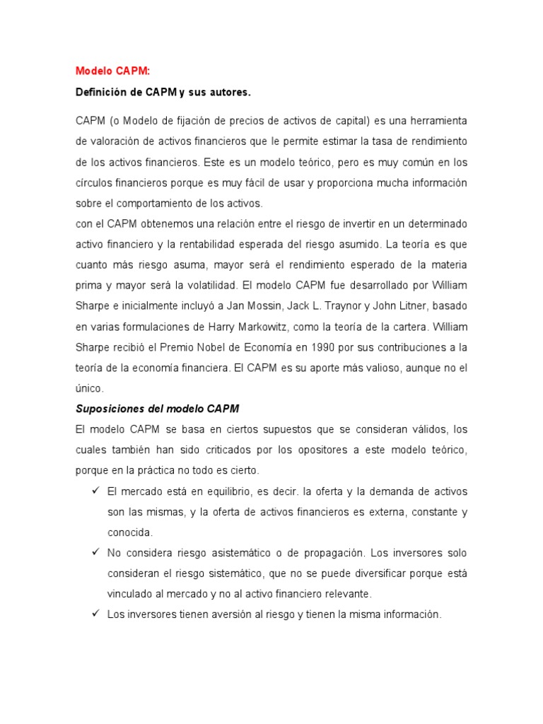 Modelo CAPM | PDF | Modelo de fijación de precios de activos de capital | Ciencias económicas