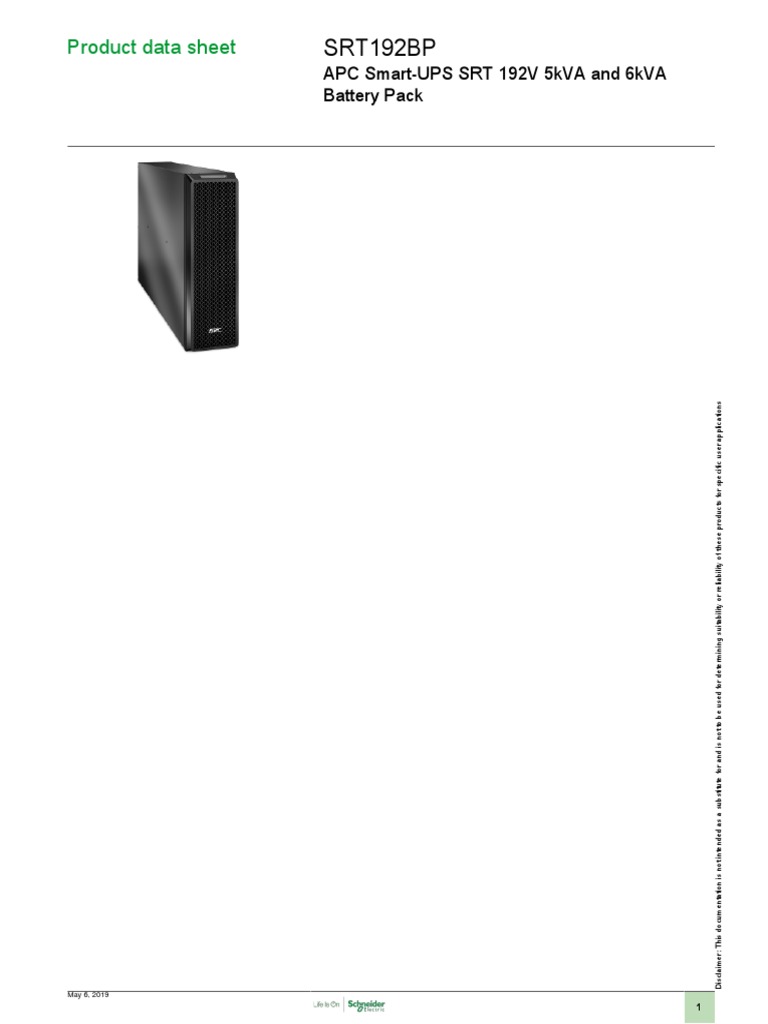 Smart-UPS Battery Systems - SRT192BP - APC | PDF