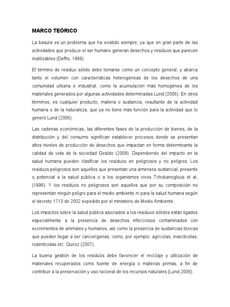 MARCO TEÓRICO Basura | PDF | Residuos | Reciclaje