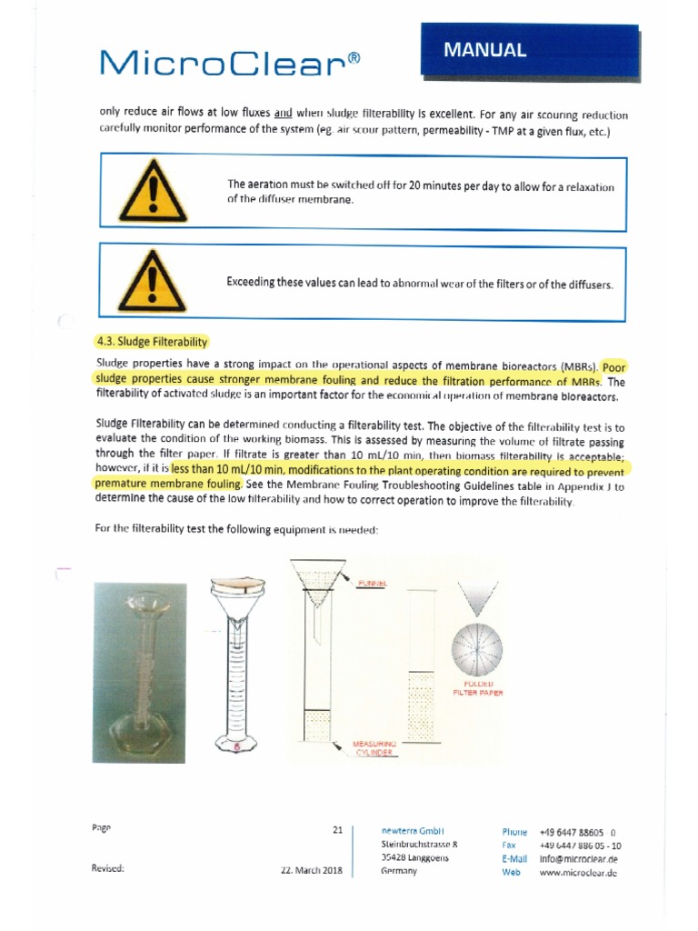 Sludge Filterability Test - From MicroClear Manual | PDF