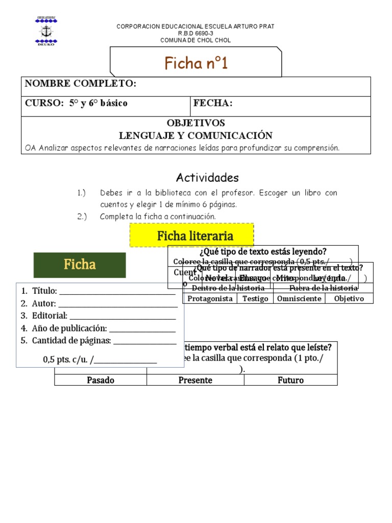 Ficha de Lectura 5° y 6° Básico Lenguaje y Comunicacion | PDF | Narración | Comunicación humana