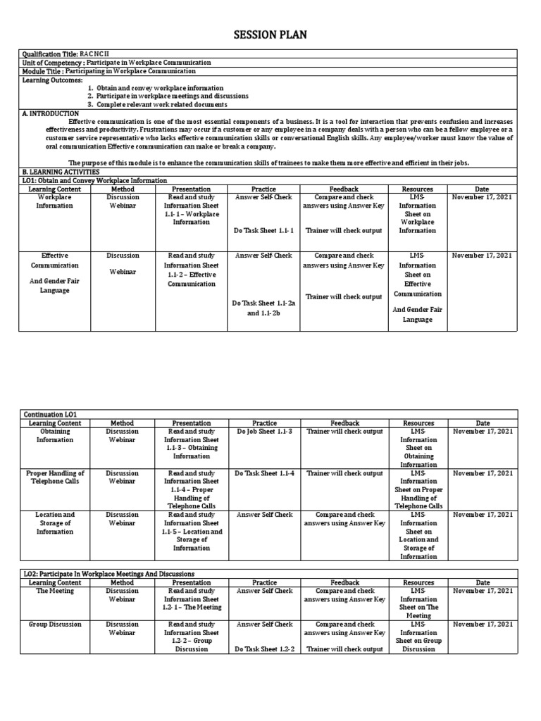 RAC Session Plan NC II | Download Free PDF | Occupational Safety And ...