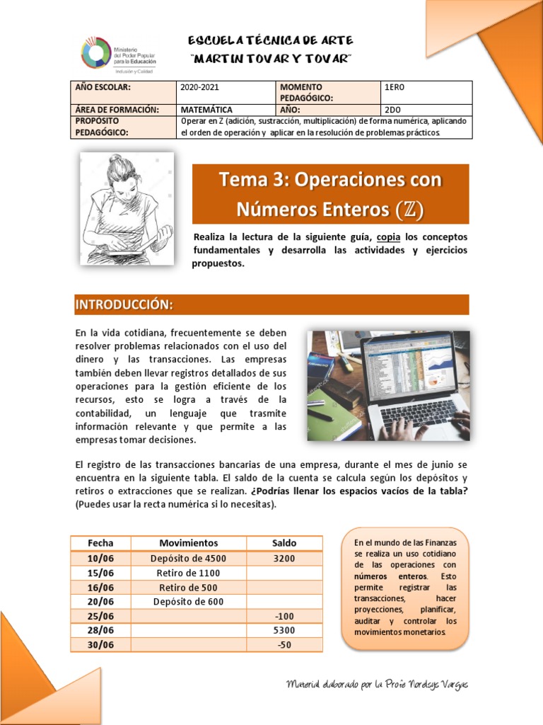 Tema 3 - Operaciones Con Números Enteros | PDF | Entero | División (Matemáticas)