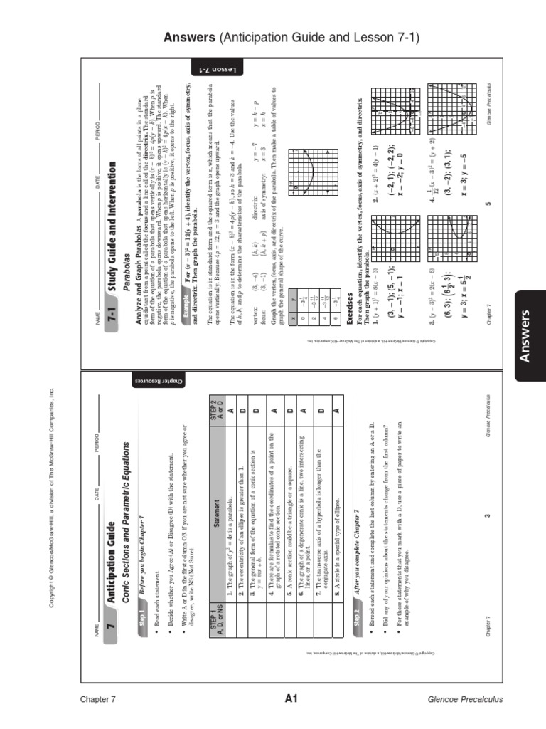 Answers (Anticipation Guide and Lesson 7-1) : PDF 2nd | PDF | Ellipse | Geometry