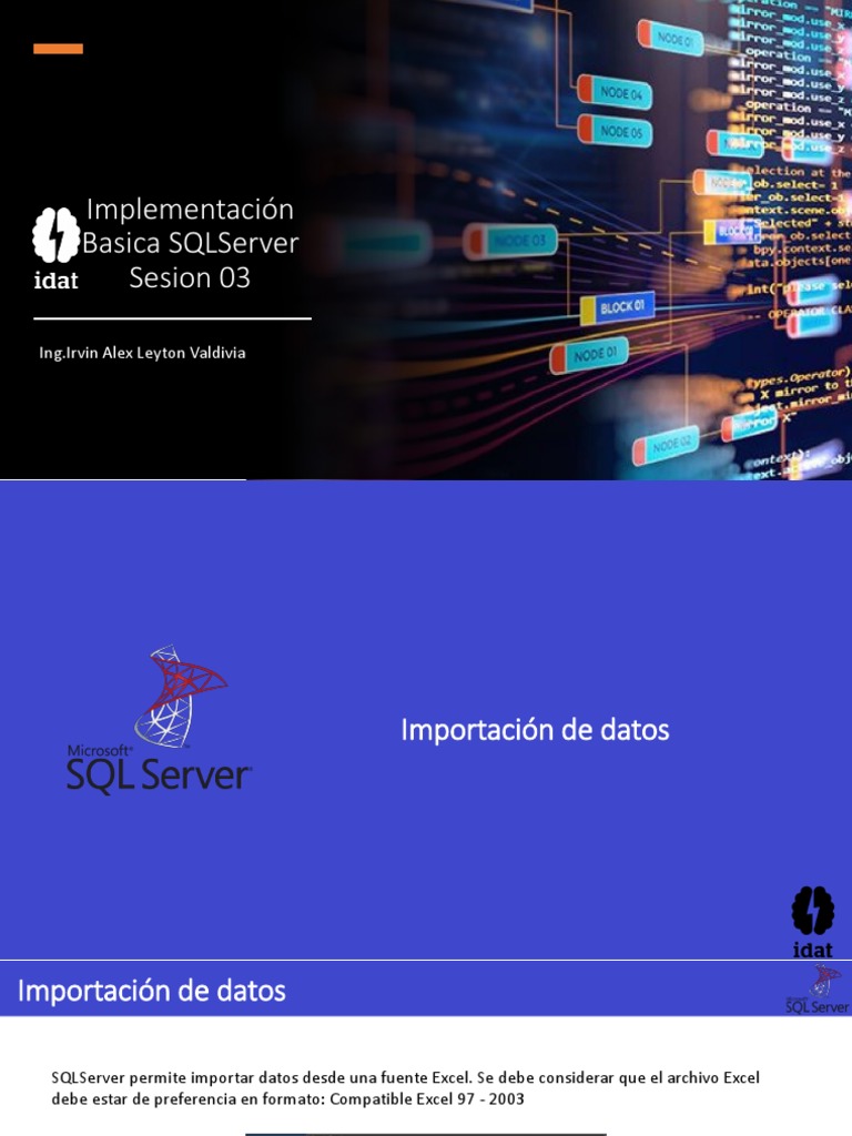 Implementación Basica Sqlserver Sesion 03: Ing - Irvin Alex Leyton Valdivia | PDF