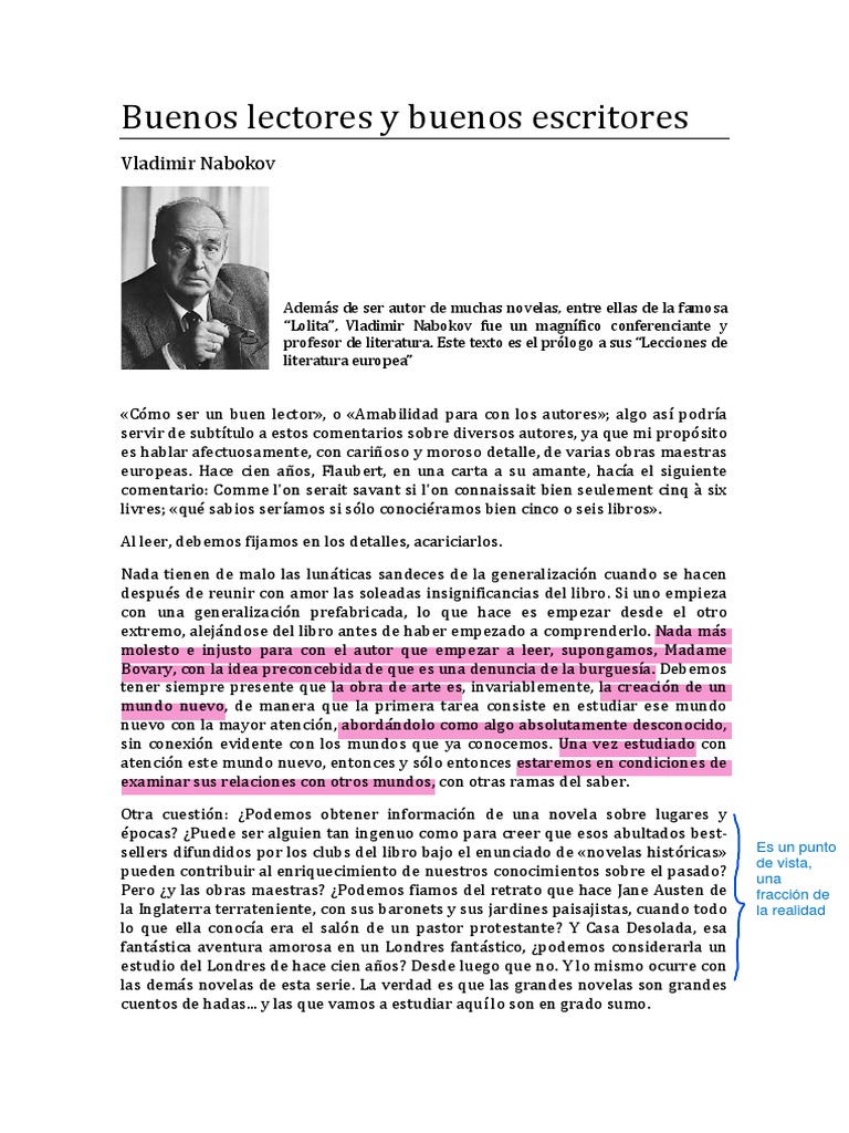 Buenos Lectores y Buenos Escritores - Vladimir Nabokov | PDF | Novelas ...