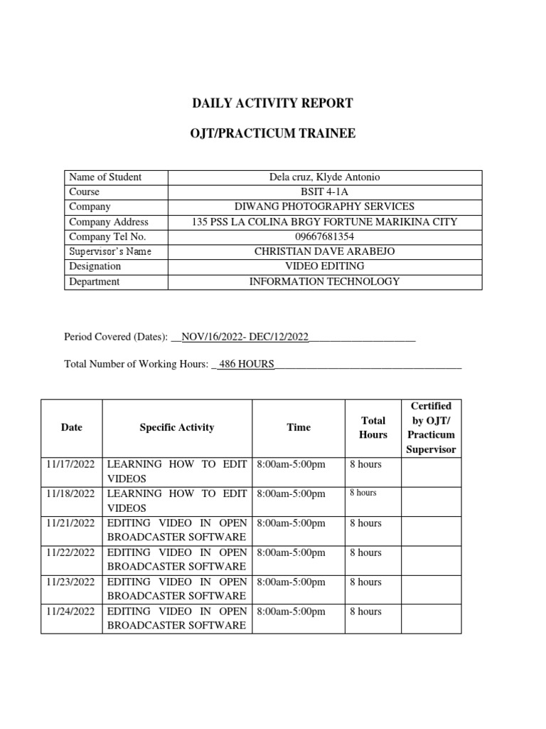 Daily OJT report | PDF