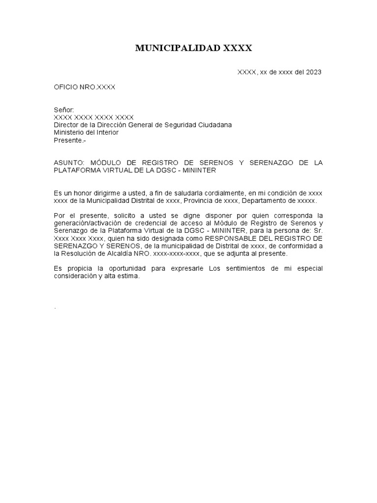 Modelo Oficio y Resolución | PDF | Gobierno local | Gobernancia