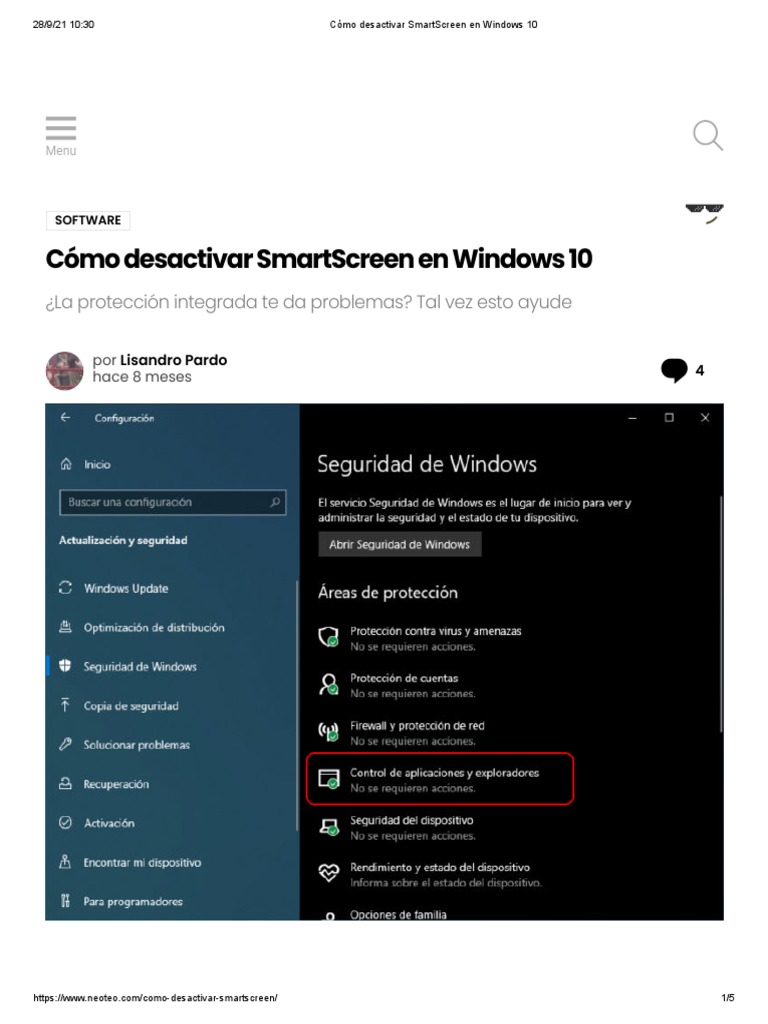 Desactivar SmartScreen en Windows 10 | PDF | Windows 10 | Microsoft Windows