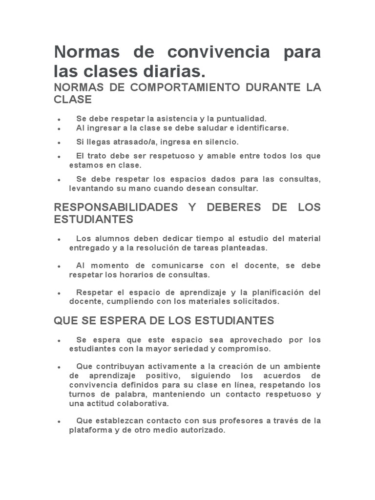 Normas de Convivencia en Clases Virtuales | PDF | Comunicación ...