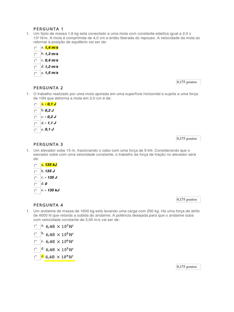Pergunta 1: A. B. C. D. e | PDF