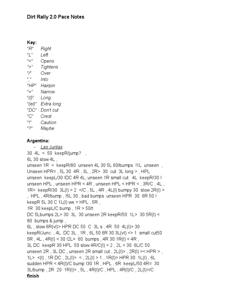 Dirt Rally 2.0 Pacenotes | PDF | Developmental Biology