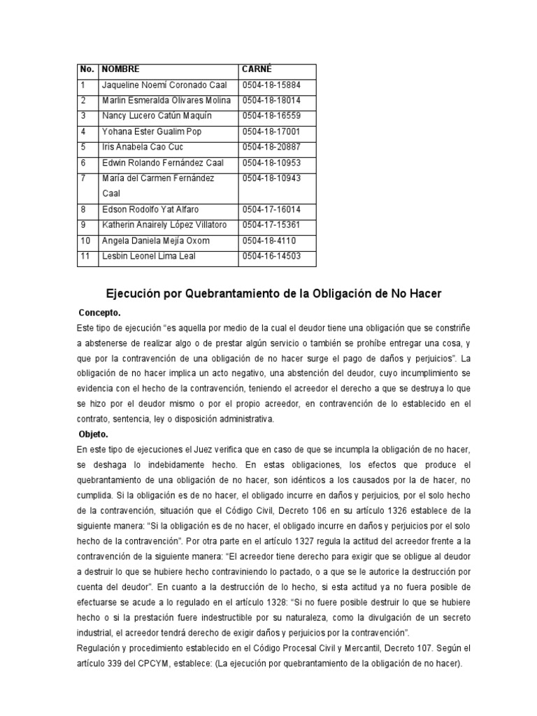 Ejecutivo Especial-Quebrantamiento-Obligacion-No-Hacer | PDF ...