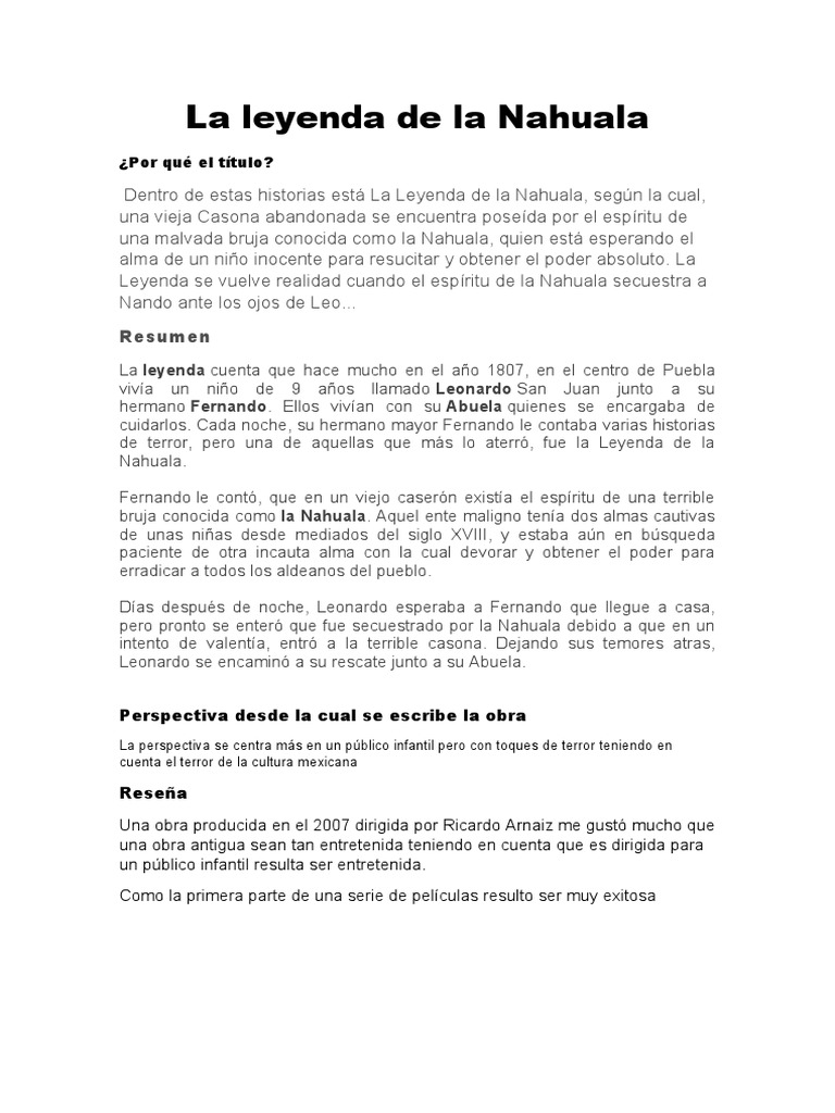 La Leyenda de la Nahuala para Niños | PDF