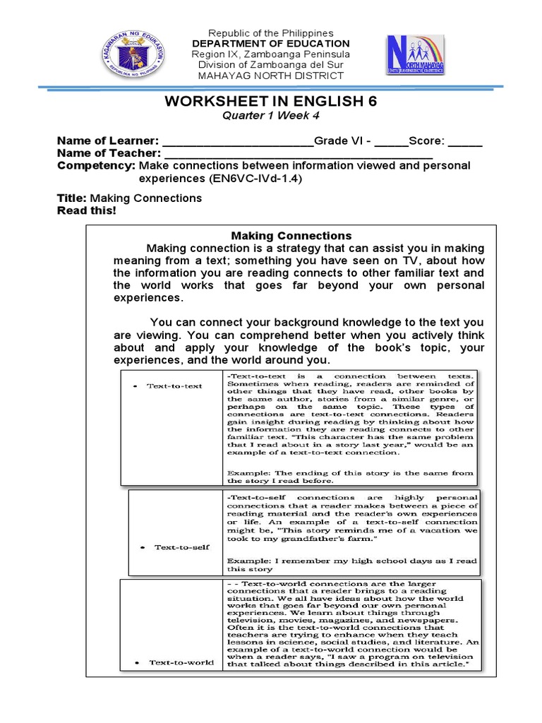 ENGLISH WORKSHEET Grade 6 Week 4 | PDF | Dogs | Domesticated Animals
