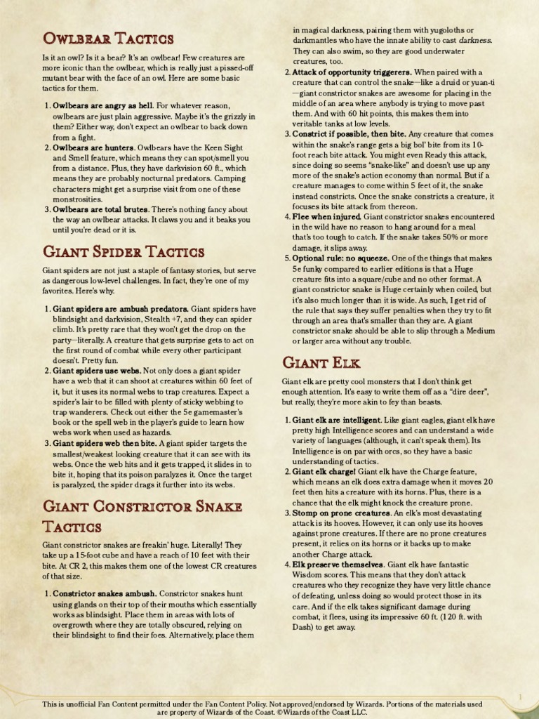 Gamemaster's Survival Guide - Forest Creature Tactics | PDF | Spider ...