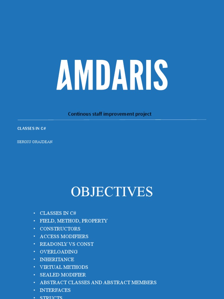 Amdaris Internship Classes in C - Sharp | PDF | Class (Computer Programming) | Method (Computer ...