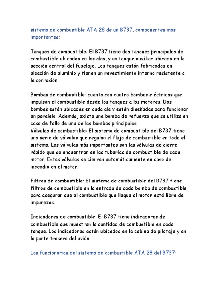 Sistema de Combustible ATA 28 | PDF | Avión | Tanques