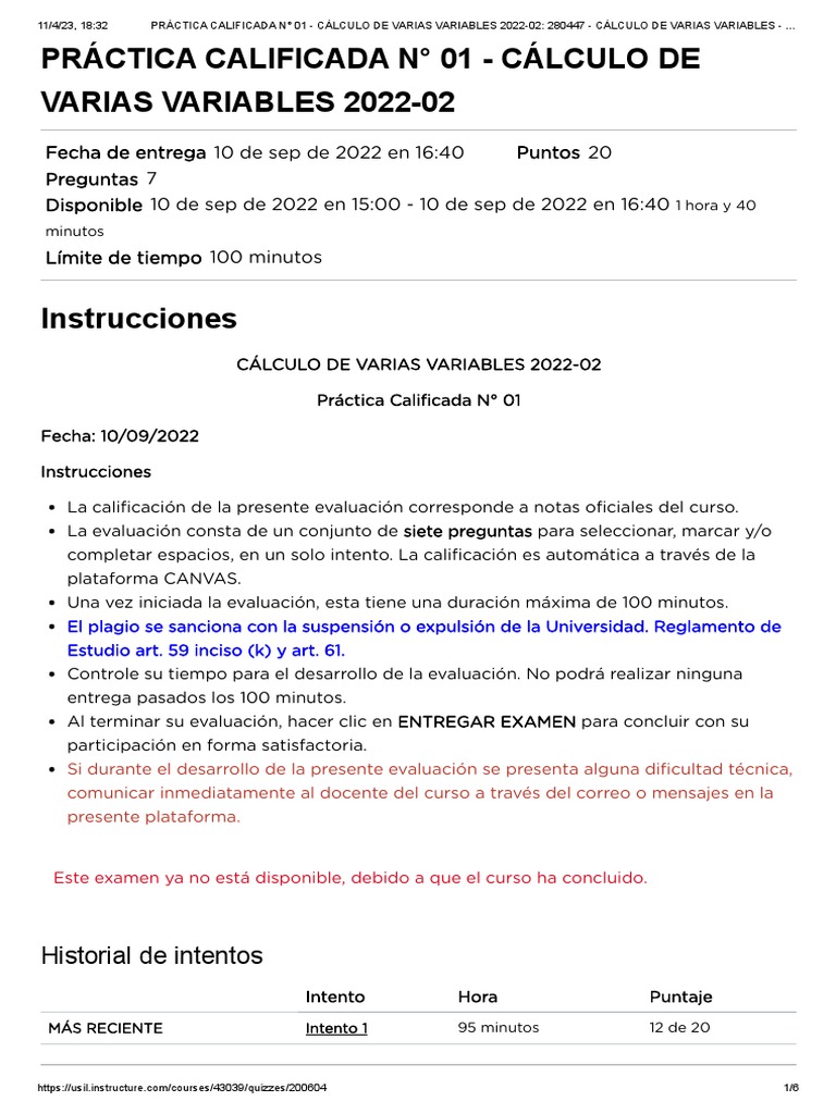 Resultados de la Práctica Calificada N° 01 de Cálculo de Varias Variables | PDF | Cálculo ...