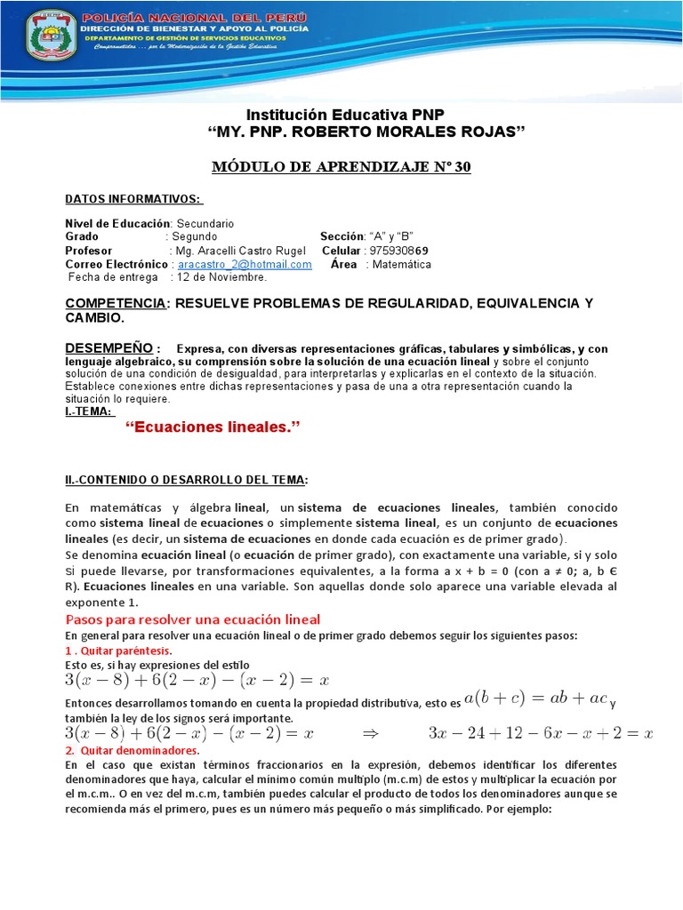 Módulo #30 de 2do | PDF | Ecuaciones | Linealidad