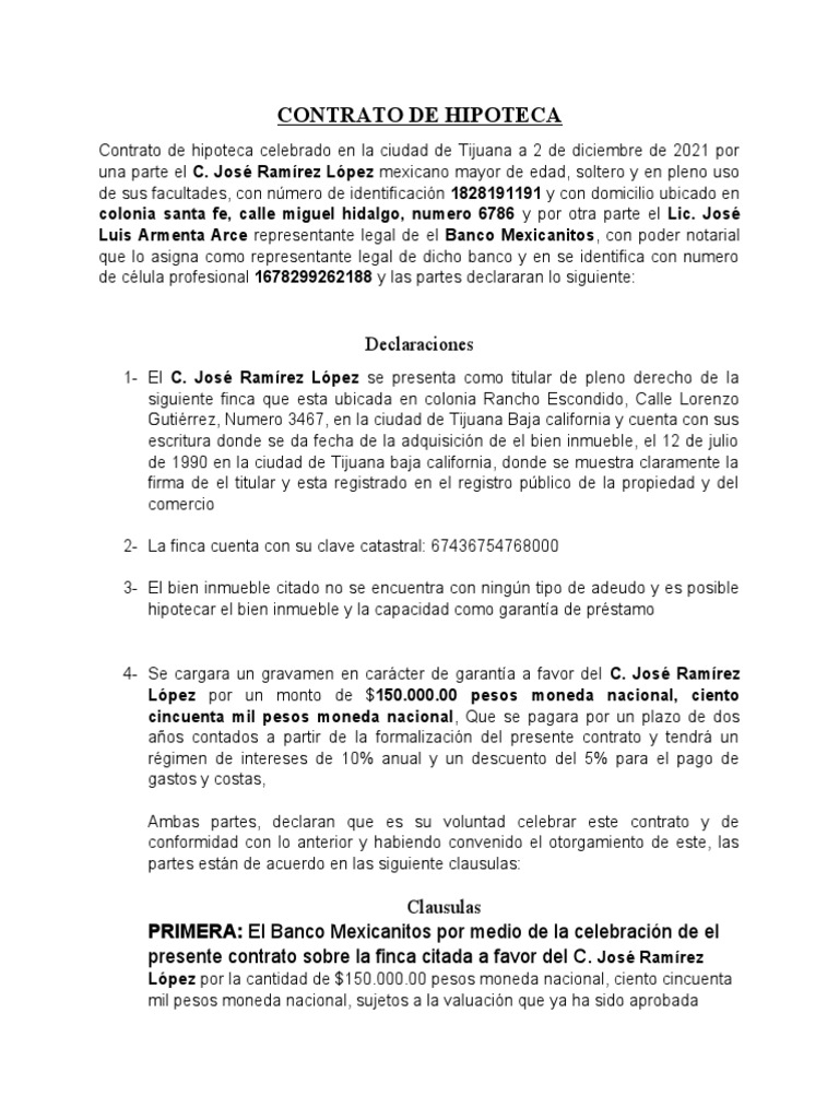 CONTRATO DE HIPOTECA | PDF | Derecho privado | Economias
