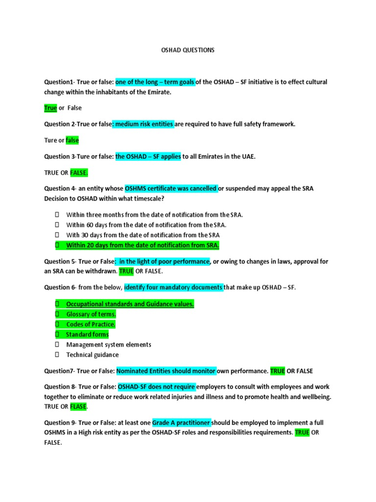Oshad Questions2019 A | PDF | Occupational Safety And Health | Regulatory Compliance