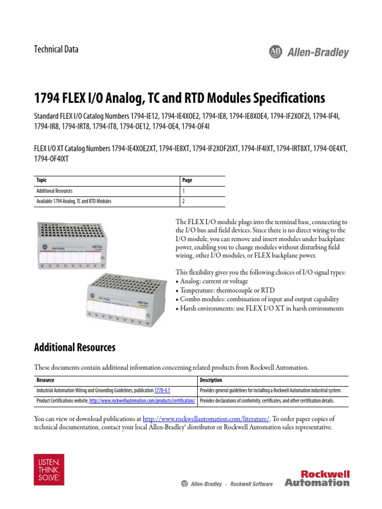 1794 FLEX I/O Analog, TC and RTD Modules Specifications: Technical Data | PDF | Programmable ...